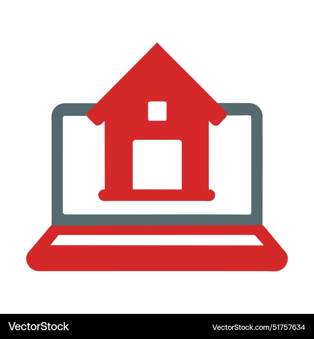 Laptop in house flat icon on white background Vector Image