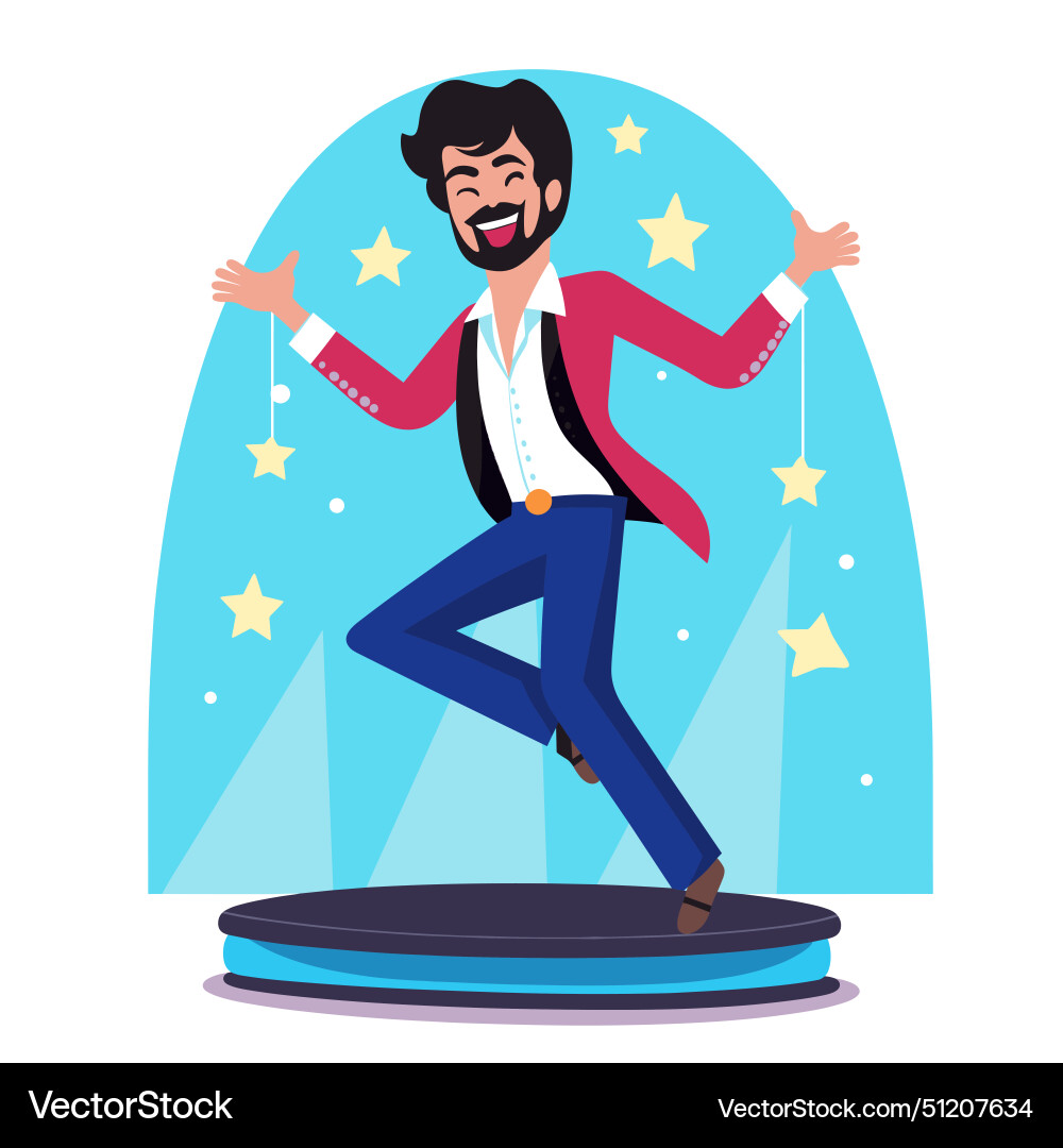 Male performer dancing happily stage spotlight Vector Image