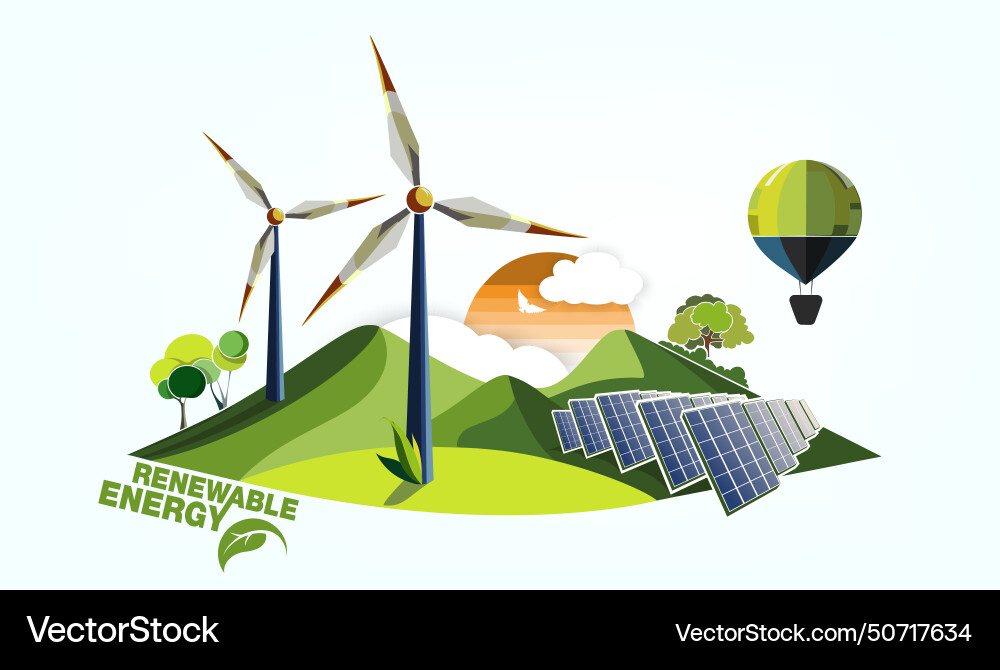 Renewable energy earth sun wind and water Vector Image