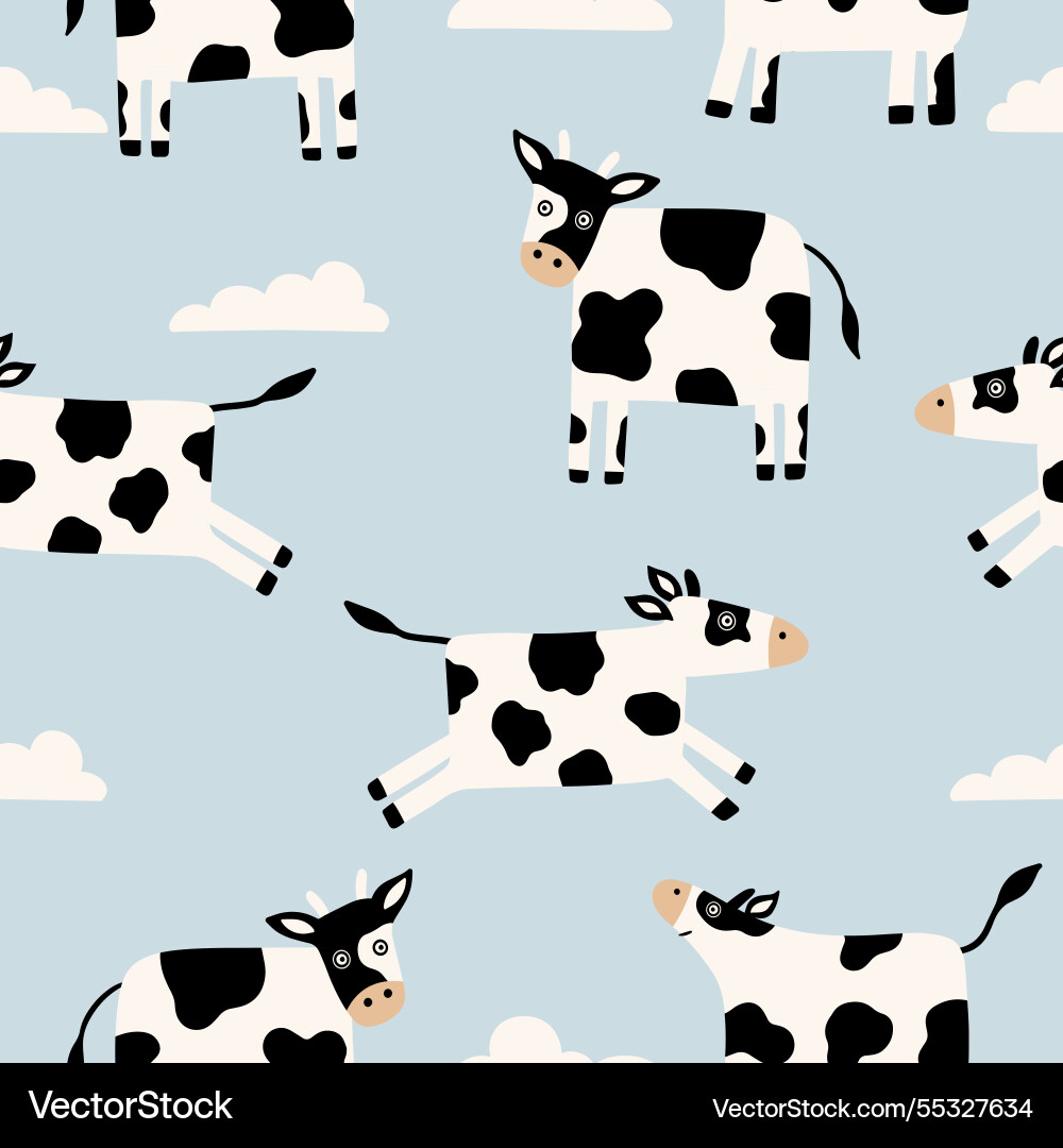 Seamless pattern with cute cows Royalty Free Vector Image