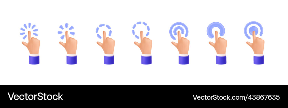 3d hands click cursor finger render touch emoji Vector Image