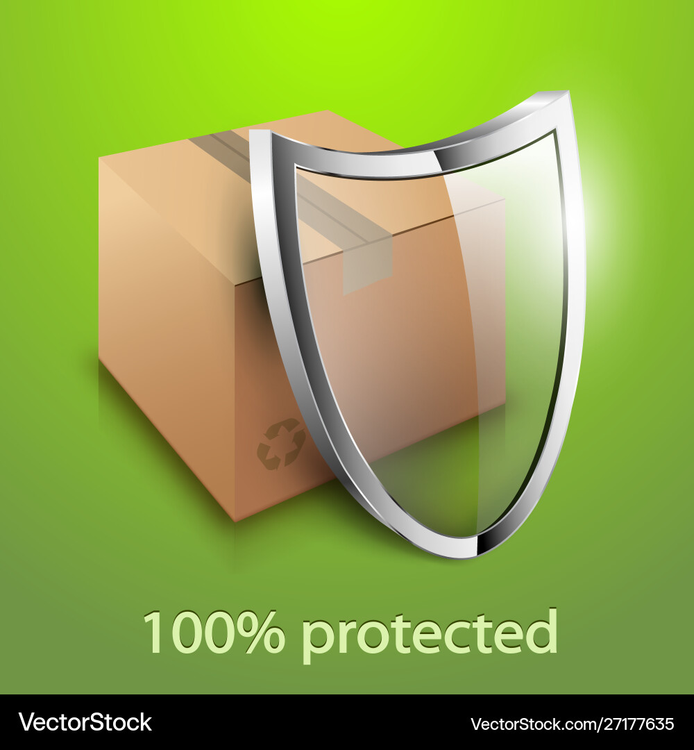 Cardboard box and glass shield icon Royalty Free Vector