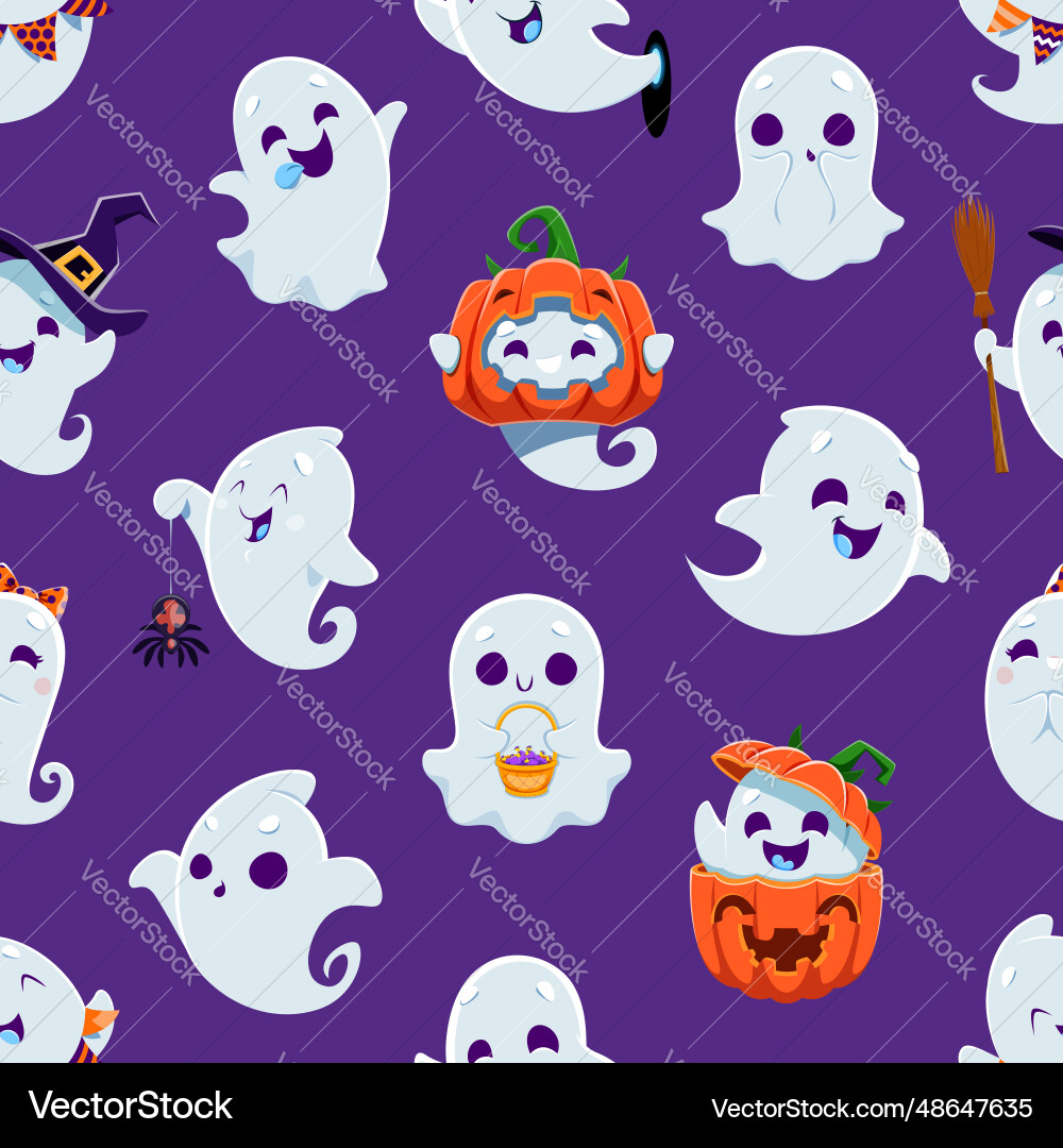 Kawaii Halloween Ghost Pattern Royalty Free Vector Image