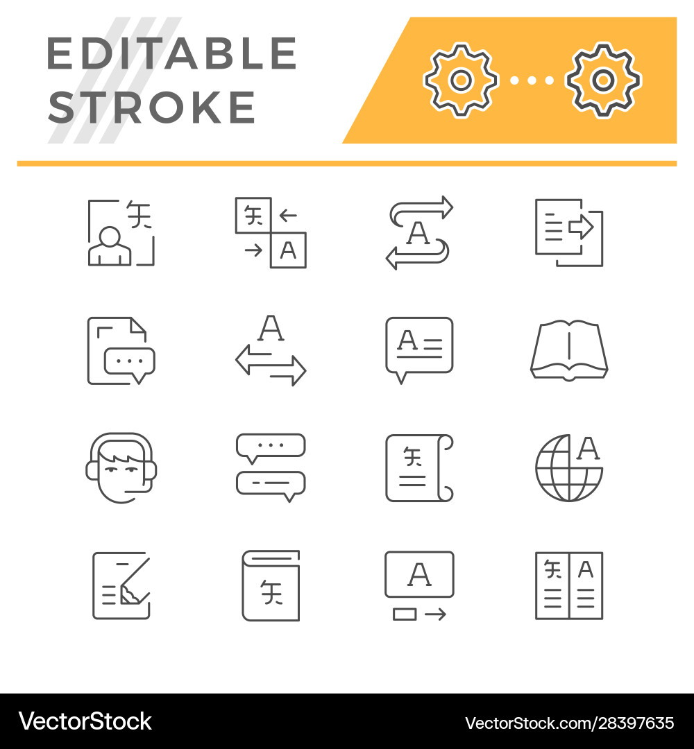 Translation Icon Set - Line Art Royalty Free Vector Image