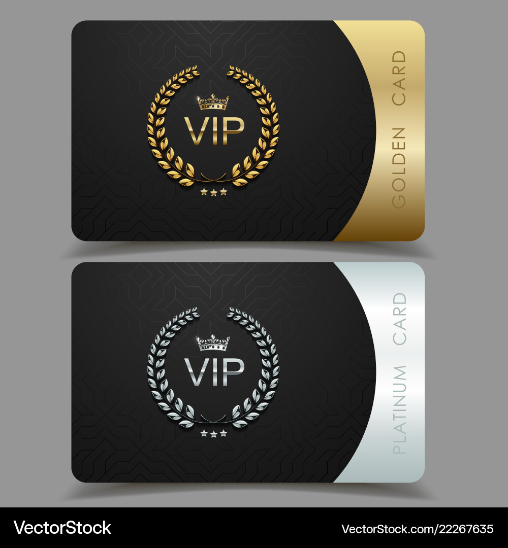Vip golden and platinum card black Royalty Free Vector Image