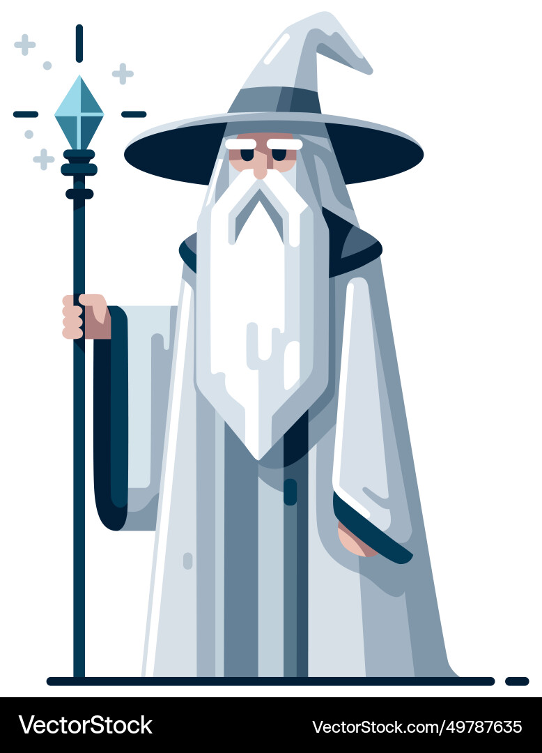 White Wizard Flat Icon Royalty Free Vector Image