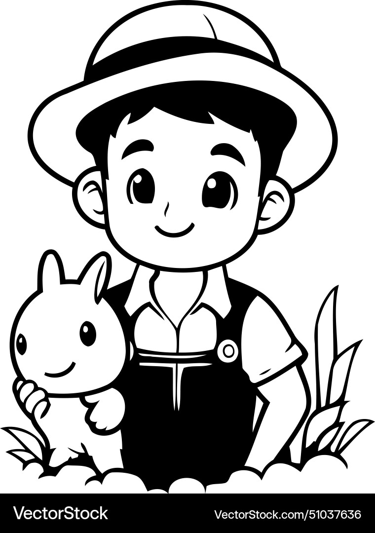 A cute little boy holding rabbit Royalty Free Vector Image