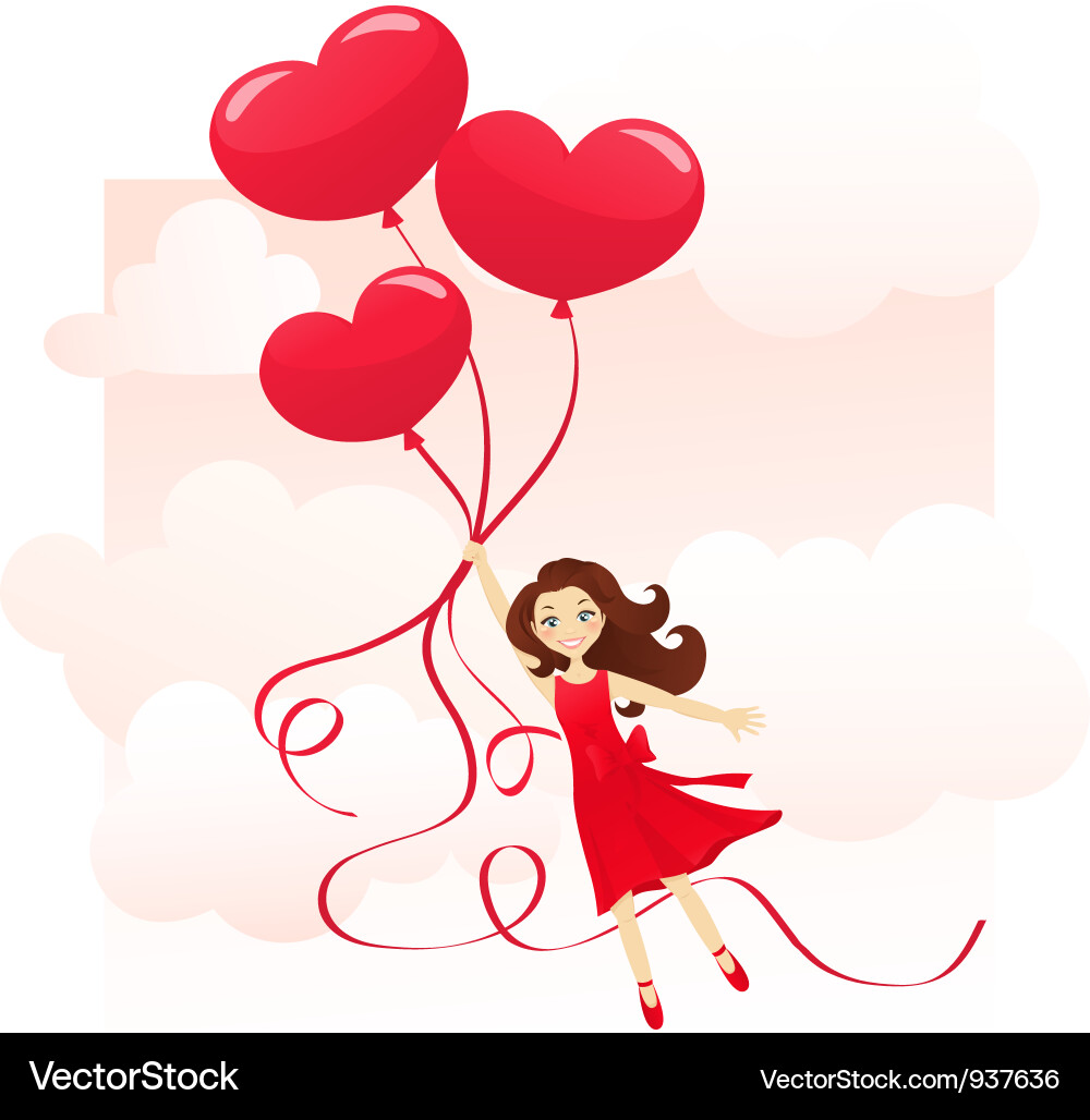 Cheerful Girl with Heart Balloons Royalty Free Vector Image