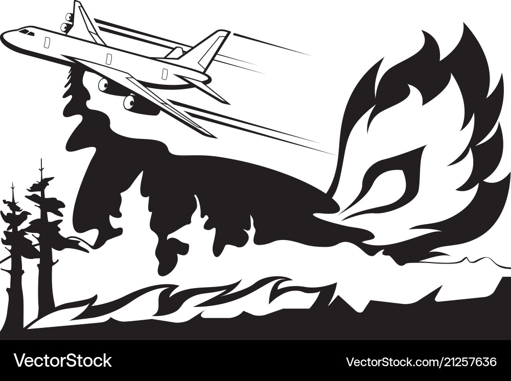 Firefighting aircraft extinguishes forest fire Vector Image