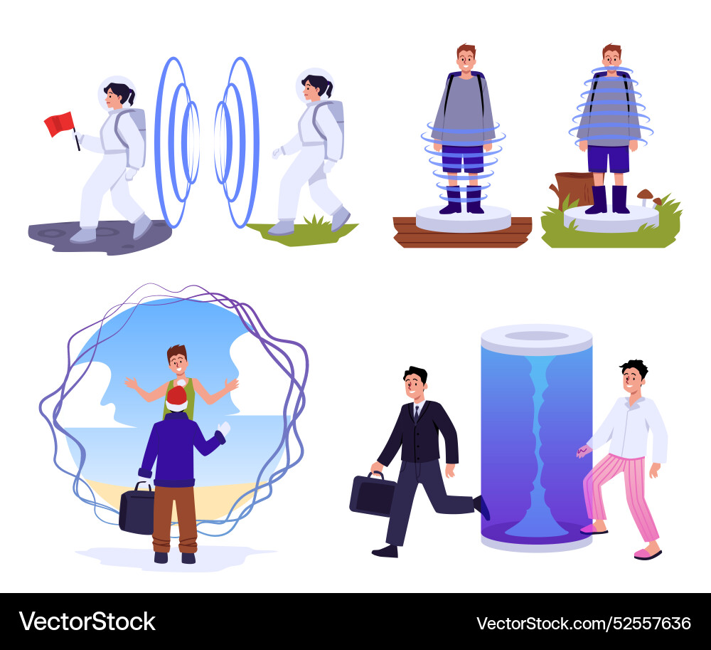Futuristic teleportation technology set Royalty Free Vector