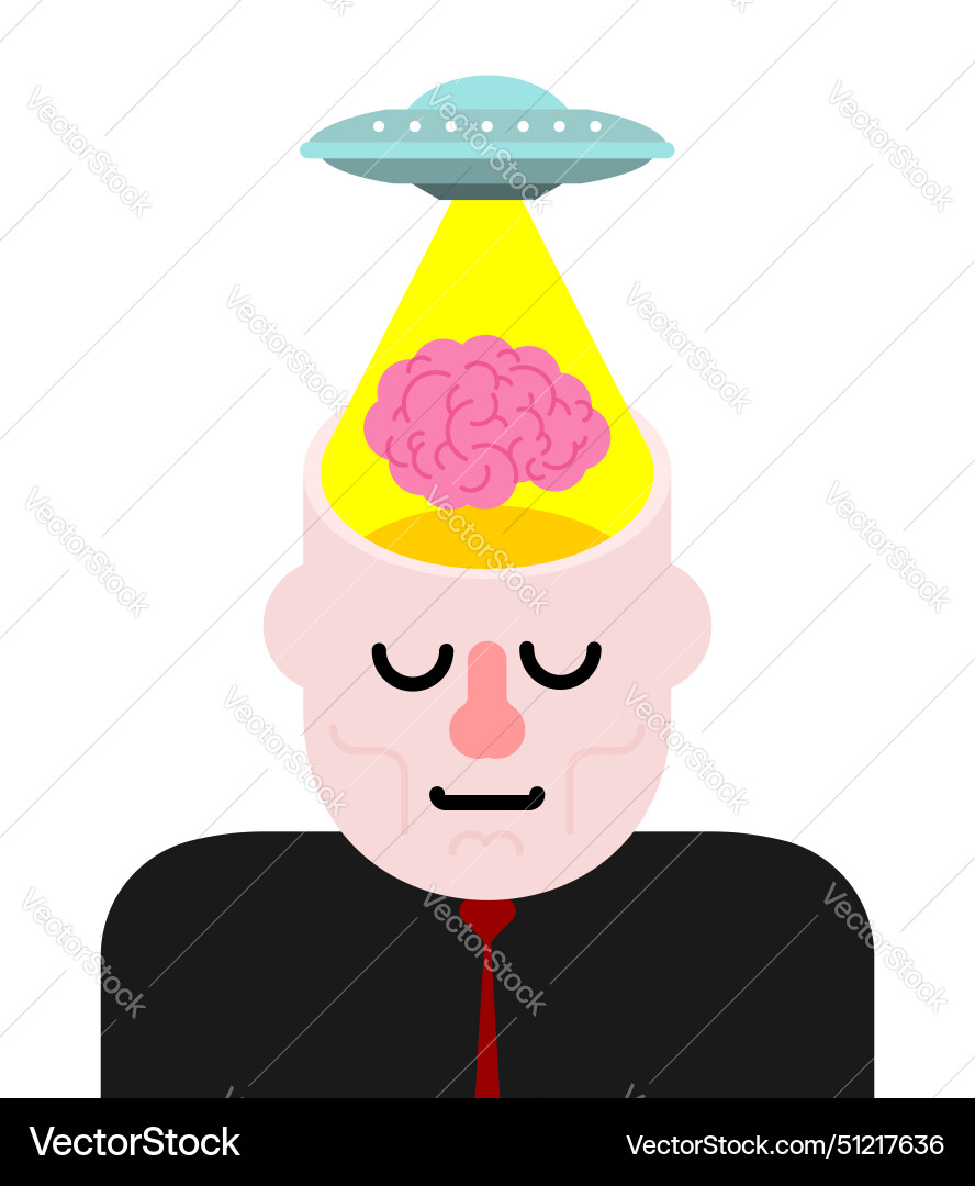 Ufo steals brain from head alien flying saucer Vector Image Ufo steals brain from head alien flying saucer Vector Image