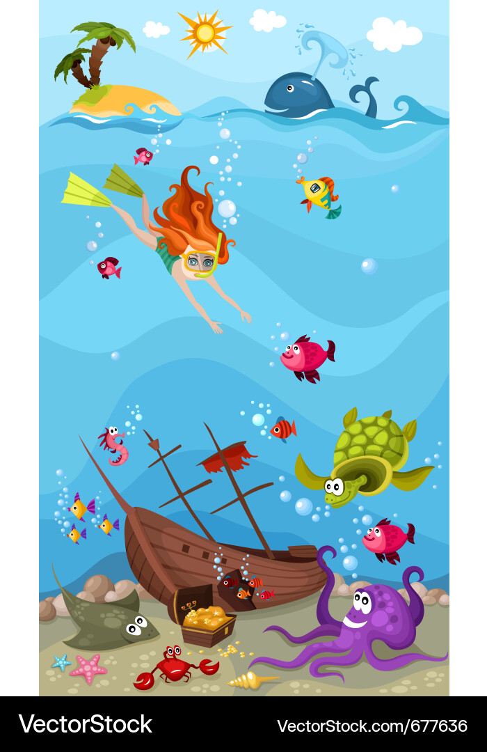 Underwater Scene with Marine Life Royalty Free Vector Image