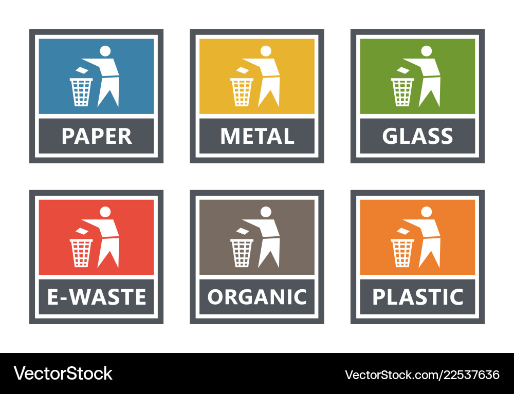 Waste management labels set sorting Royalty Free Vector