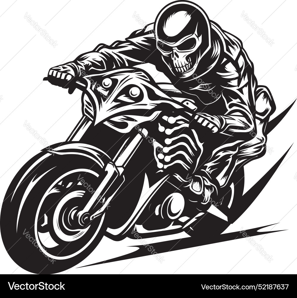 Biker bones skeleton riding motorbike black icon Vector Image