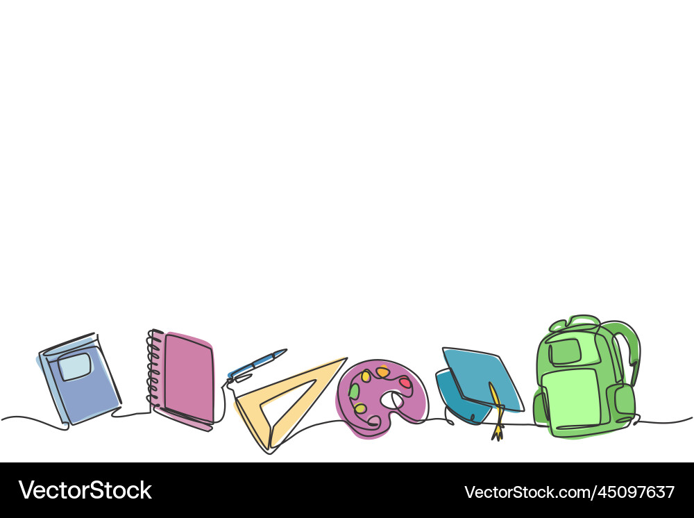 Continuous Line Drawing: School Supplies Vector Image