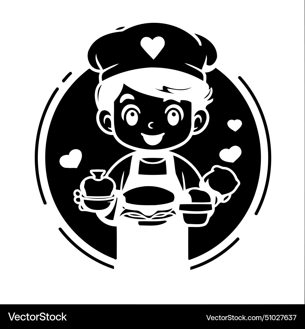 Cute boy chef with hamburger and apple Royalty Free Vector