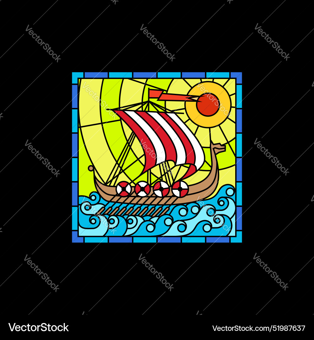 Viking ship colorful stained glass window colored Vector Image