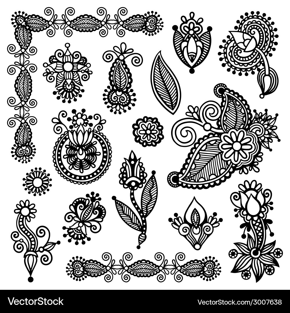 Black line art ornate flower design collection Vector Image