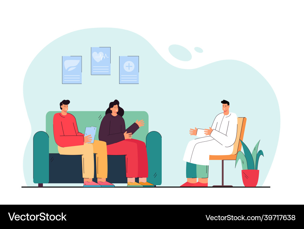 Cartoon married couple communicating with doctor Vector Image