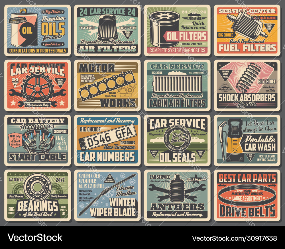 Classic Car Repair & Service Posters Vector Image