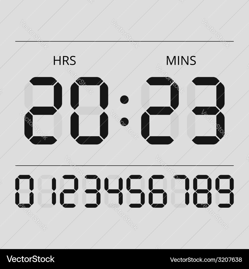 Digital clock and numbers Royalty Free Vector Image