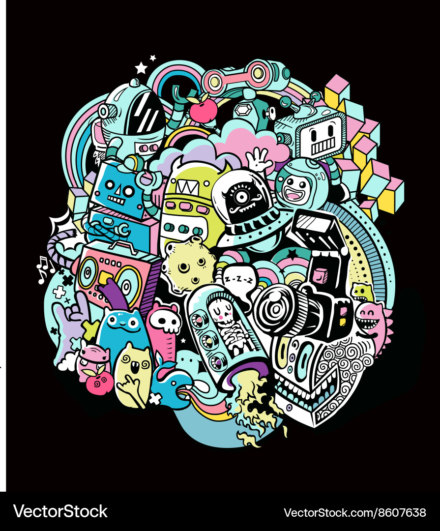 Doodle robots robot element Royalty Free Vector Image