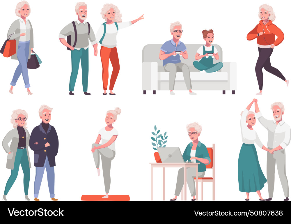 Elderly people cartoon set Royalty Free Vector Image