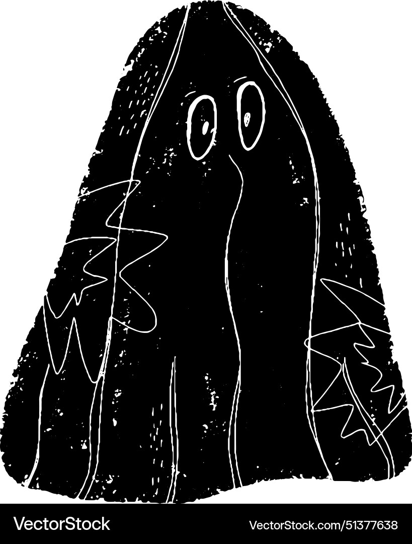 Ghost cartoon black hand drawn linocut style Vector Image