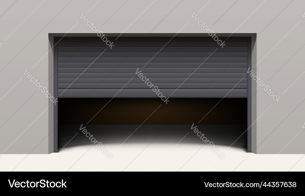 Half open black garage door grey wall Royalty Free Vector