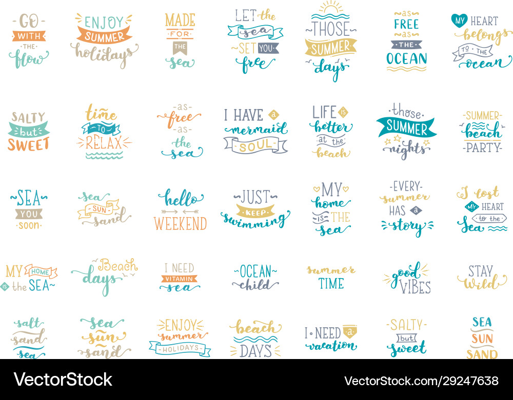 Hand-drawn lettering on sea ocean theme Royalty Free Vector