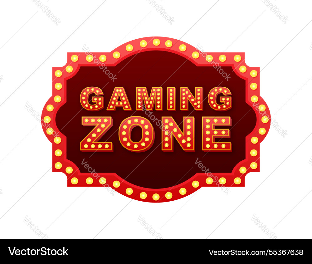 Illuminated gaming zone sign with glowing light Vector Image