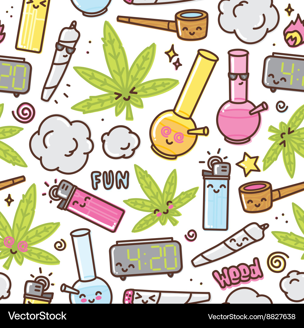 Marijuana kawaii cartoon seamless pattern Vector Image