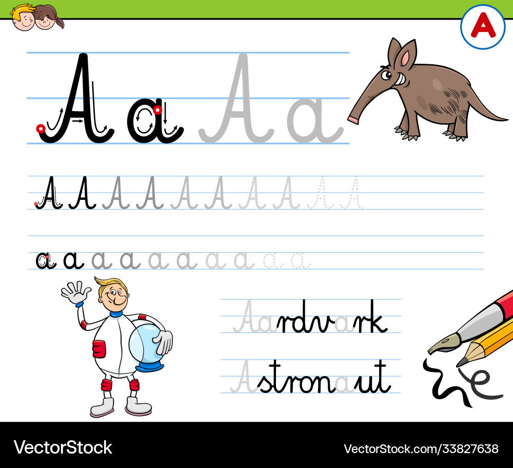 Writting letter a worksheet for children Vector Image