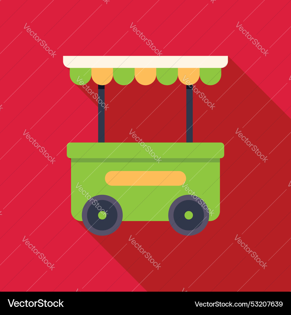 Green food cart standing on red background Vector Image