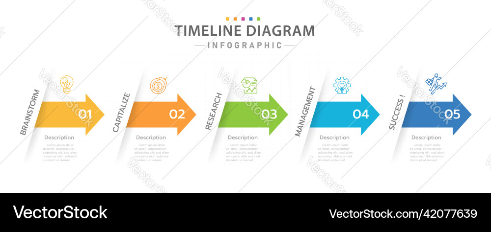 Infographic 5 steps timeline diagram with arrows Vector Image