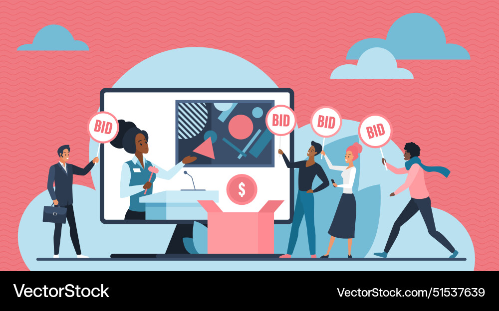 Online auction public bidding competition for Vector Image