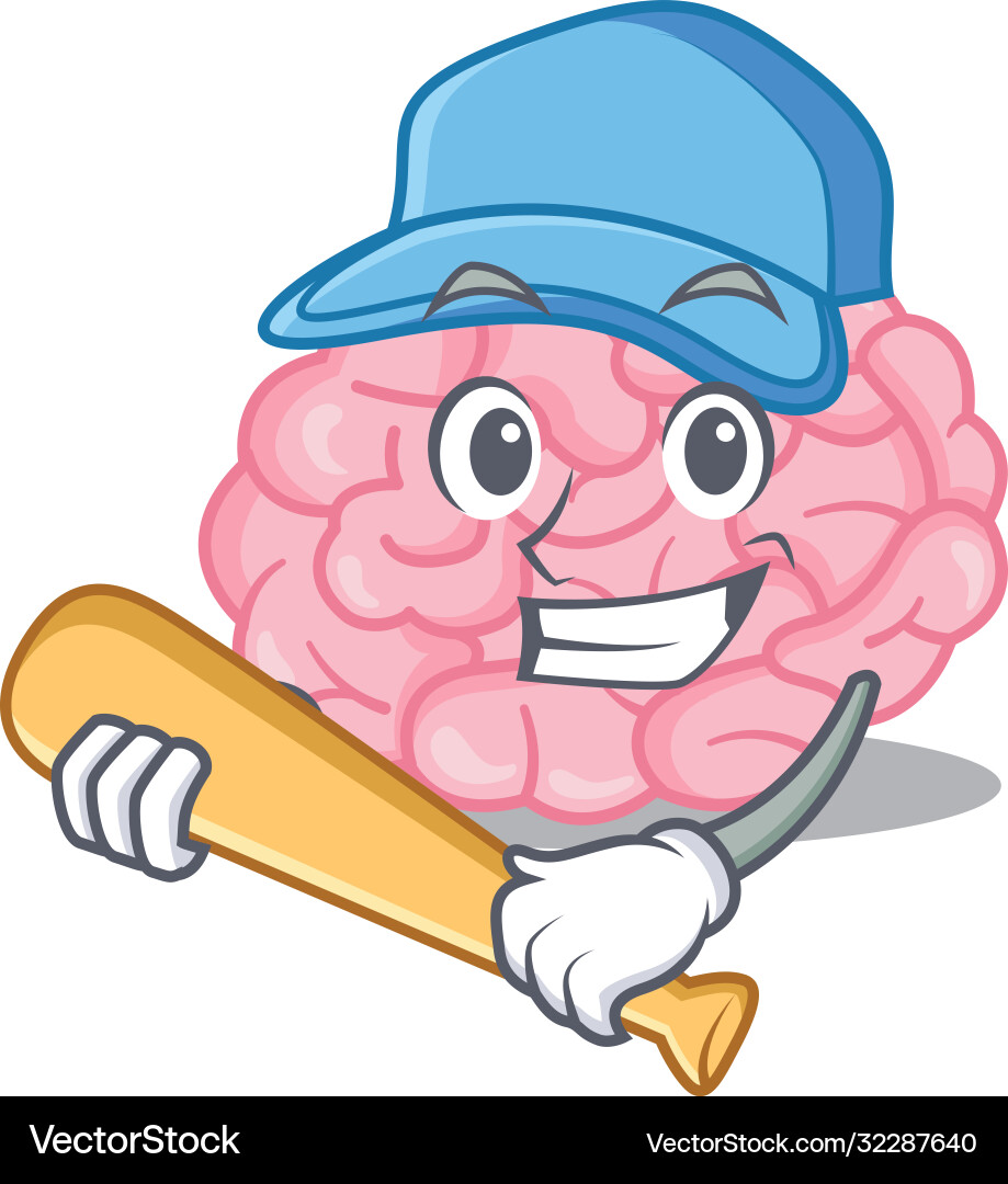Picture human brain cartoon character playing Vector Image