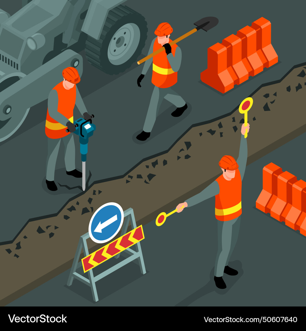 Repair road isometric composition Royalty Free Vector Image