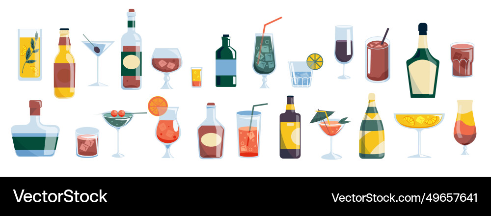 Alcohol drinks collection bar and restaurant menu Vector Image