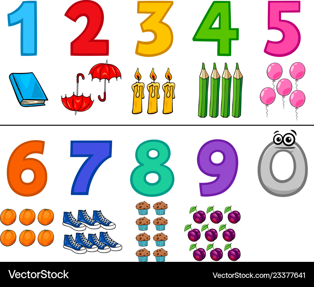 Educational cartoon numbers set with objects Vector Image