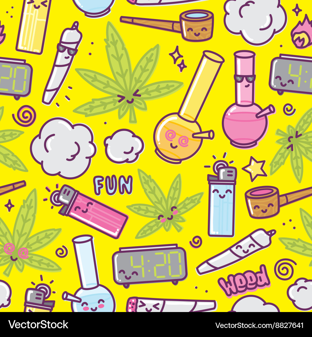 Kawaii Weed Pattern - Yellow Royalty Free Vector Image