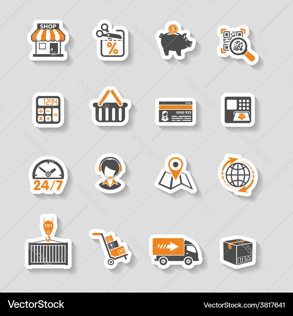 Shopping & Delivery Sticker Icons Royalty Free Vector