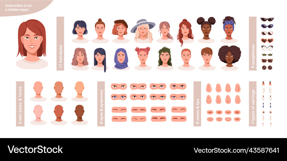 Woman avatars face constructor female character Vector Image