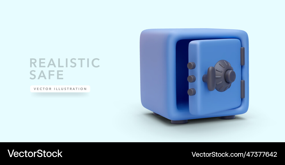 3d realistic blue opened safe with shadow isolated