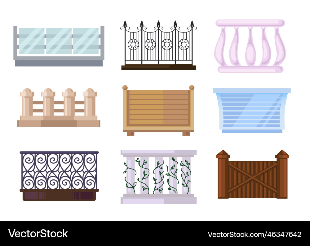 Different types of balcony railing Royalty Free Vector Image