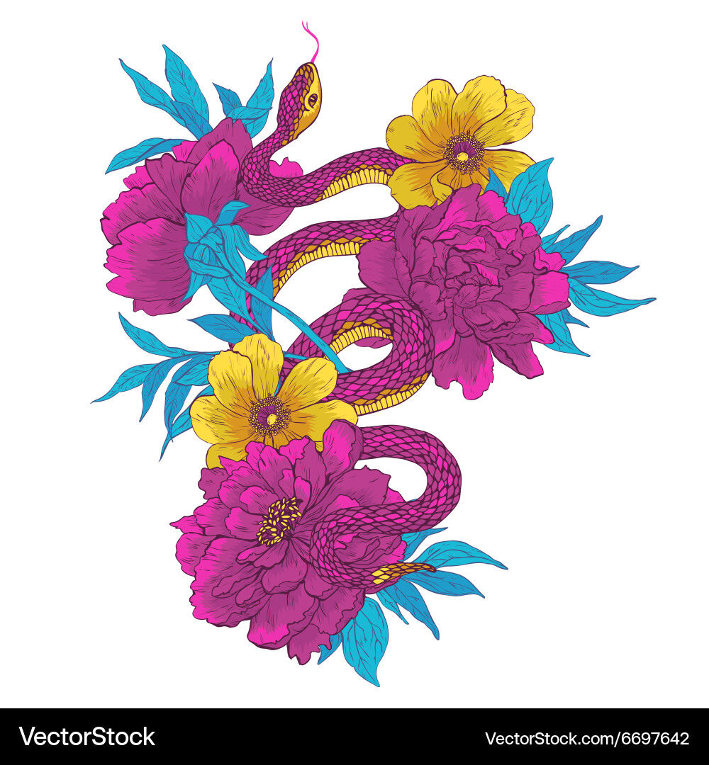 Snake and flowers Royalty Free Vector Image - VectorStock