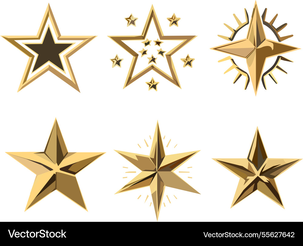 Stars golden icon four pointed collection Vector Image