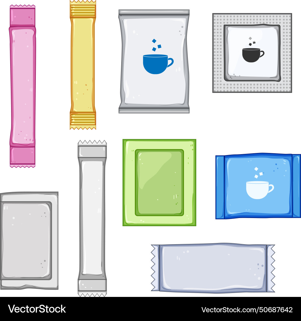 Sugar bag set cartoon Royalty Free Vector Image