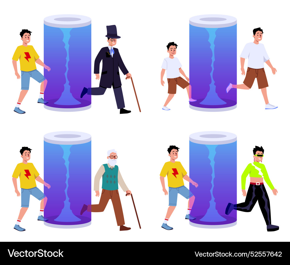 Time travel character transformation set Vector Image