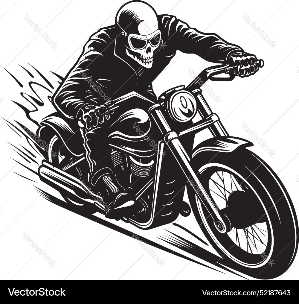 Bone cycle skeleton riding motorcycle black logo Vector Image